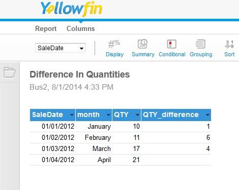 Yellowfin BI | How do I calculate and show the differences of each row within the same column?