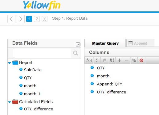 Yellowfin BI | How do I calculate and show the differences of each row within the same column?